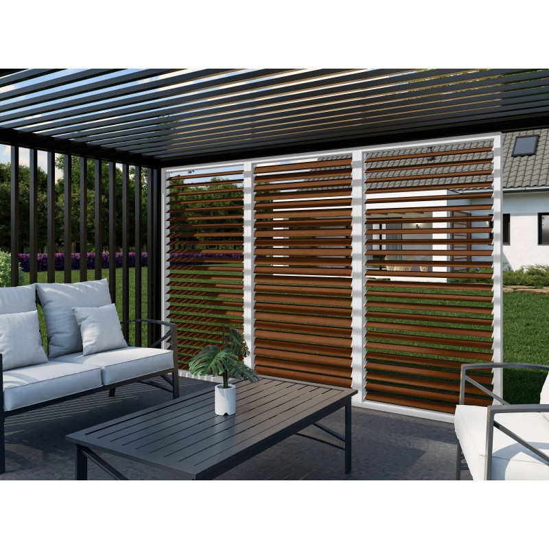 Wooden pergola side panel - White / Walnut - Tubefittings.eu