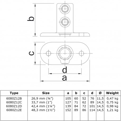 Bride de base de garde-corps Typ 12B, 26,9 mm, Le noir